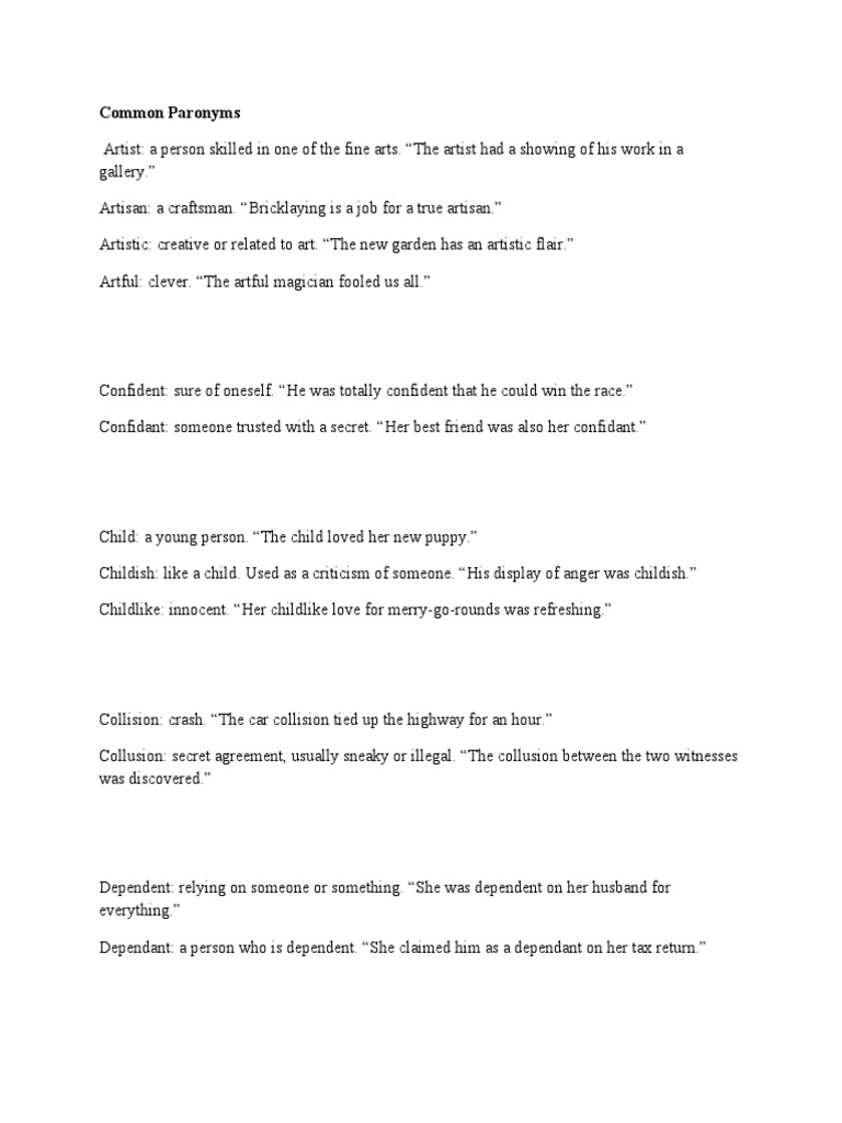 Paronyms and Homonyms | PDF