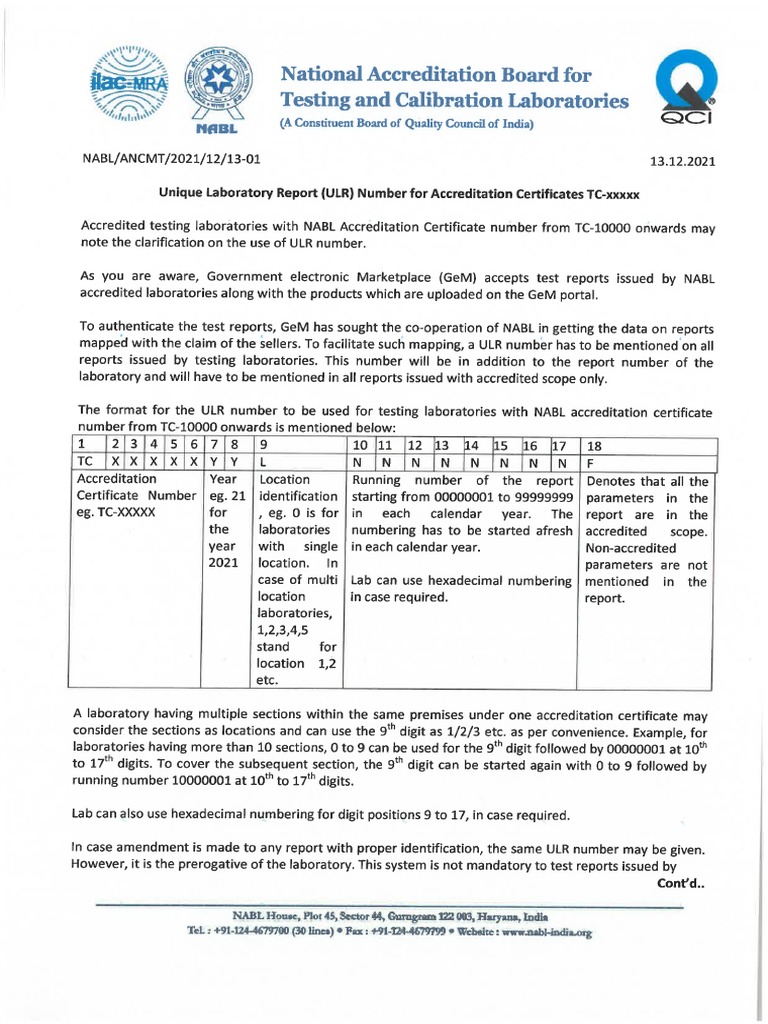Clarification On Unique Laboratory Report ULR Number For Accreditation ...