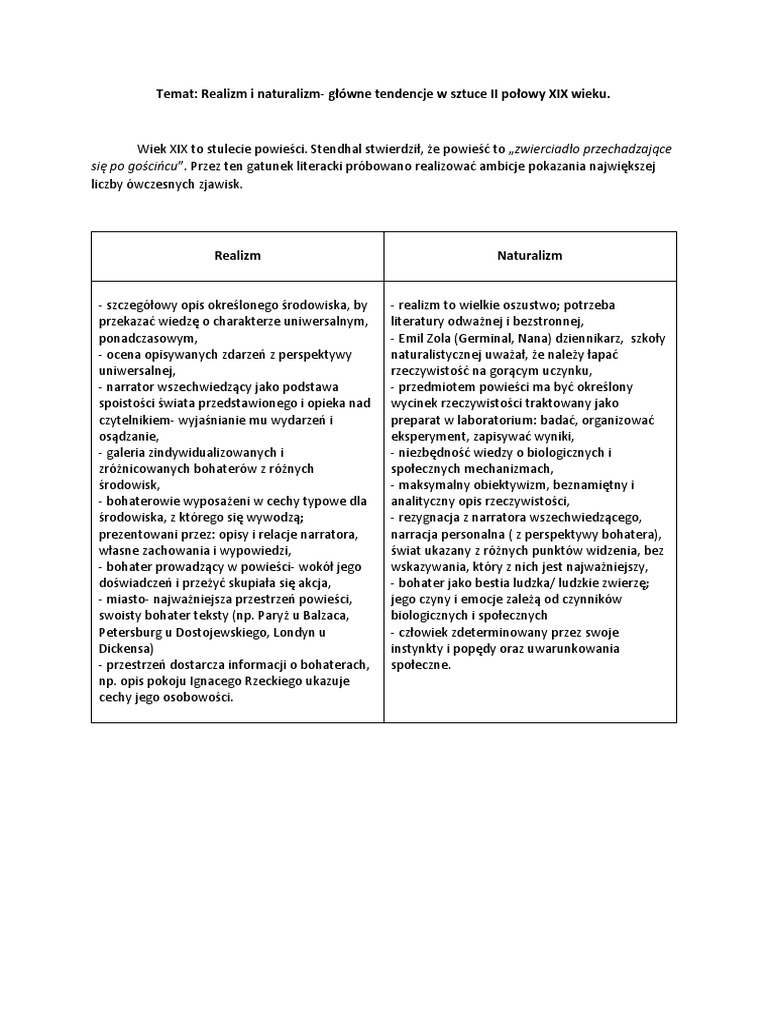 Realizm Naturalizm | PDF