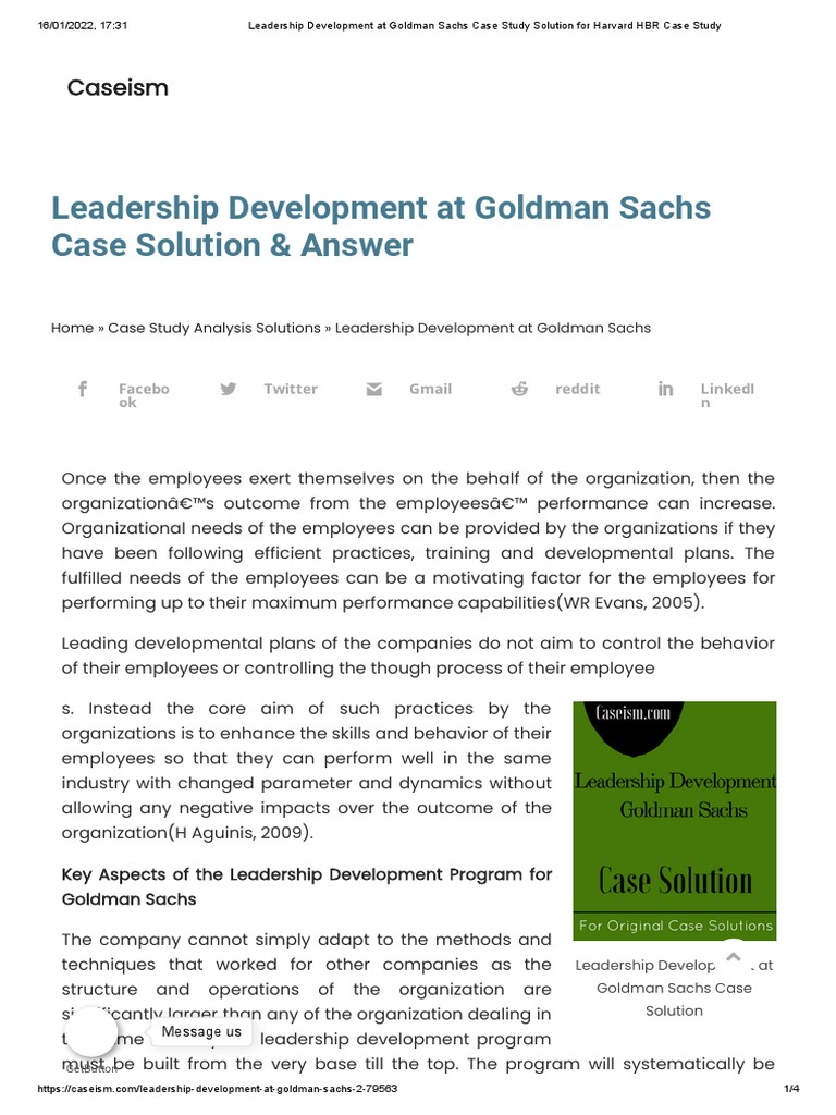 Leadership Development at Goldman Sachs Case Solution & Answer | PDF ...