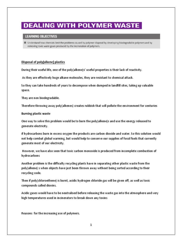 Disposal of Poly (Alkene) Plastics | PDF | Waste | Incineration