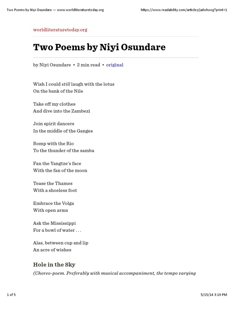 Niyi Osundare: Two Poems Analysis | PDF | Physical Geography