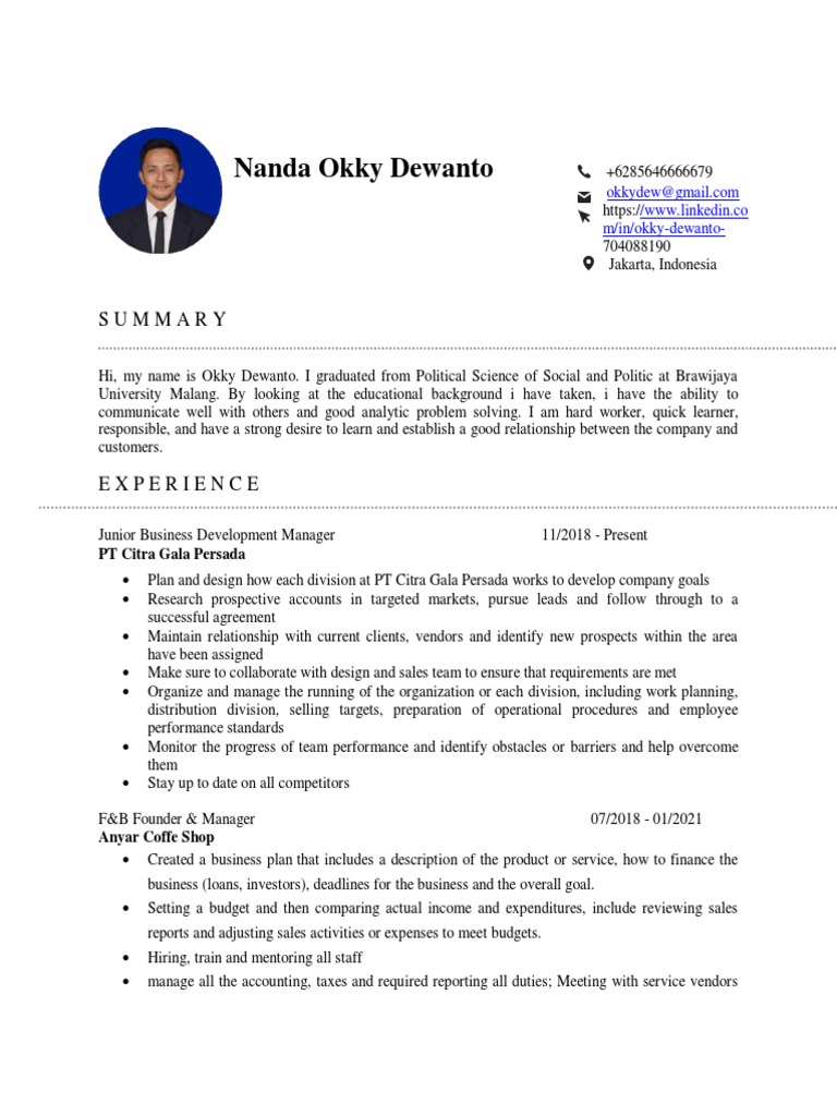 Nanda Okky Dewanto - CV | PDF | Sales | Business Economics