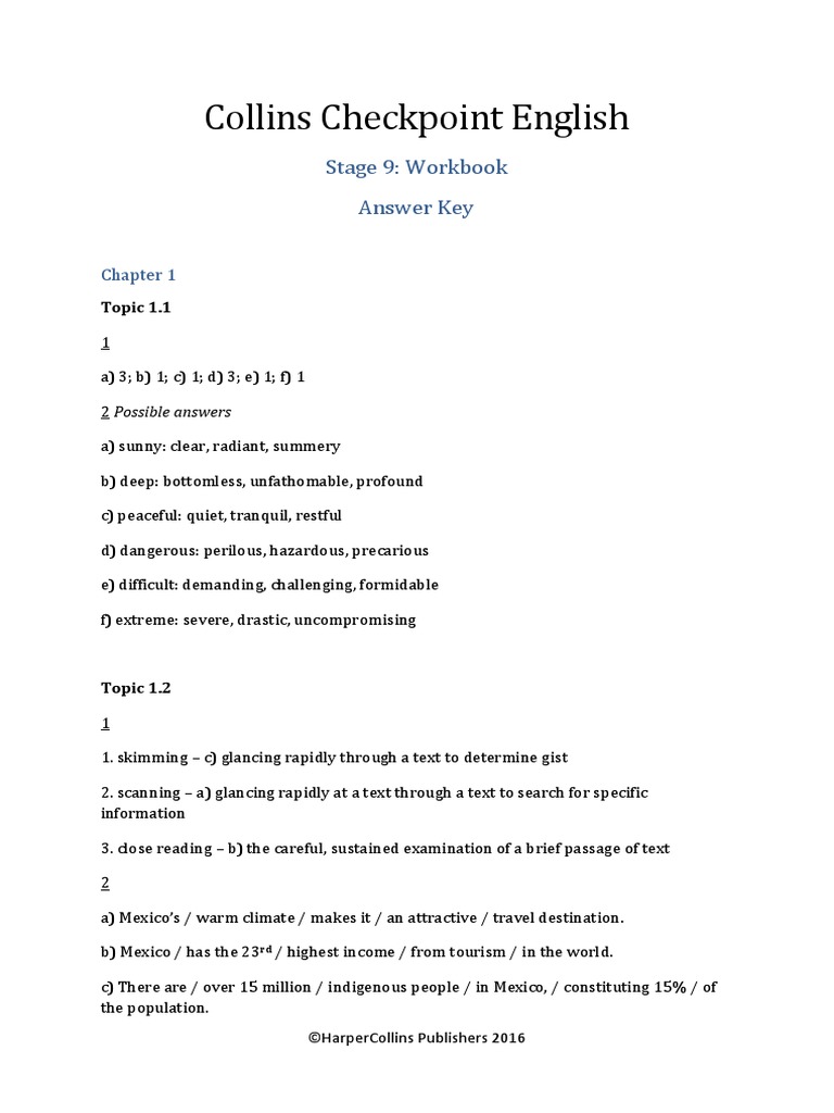 Checkpoint Stage 9 Workbook Answer Key | PDF | Adverb | Preposition And ...
