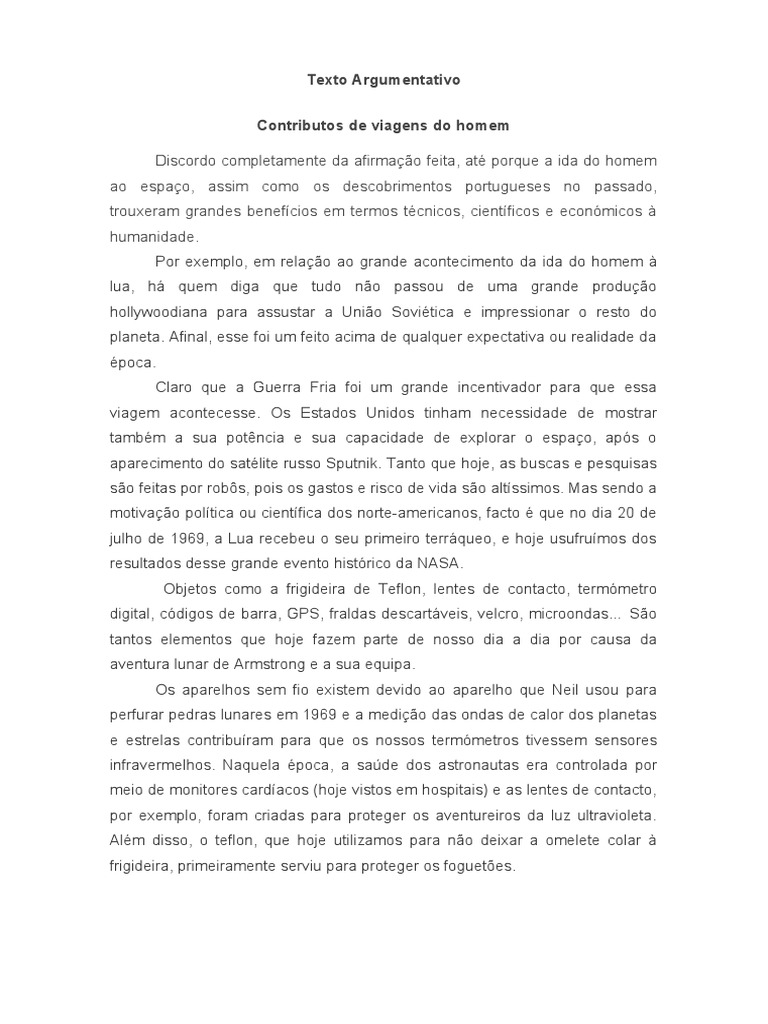 Texto Argumentativo | Descargar gratis PDF | Lua | Terra Texto Argumentativo | Descargar gratis PDF | Lua | Terra