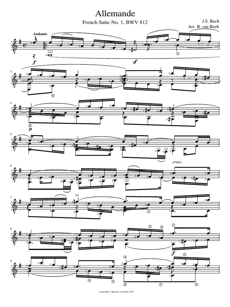 J.S. Bach - French Suite No. 1, Allemande (Guitar Arr. B. Van Beek ...