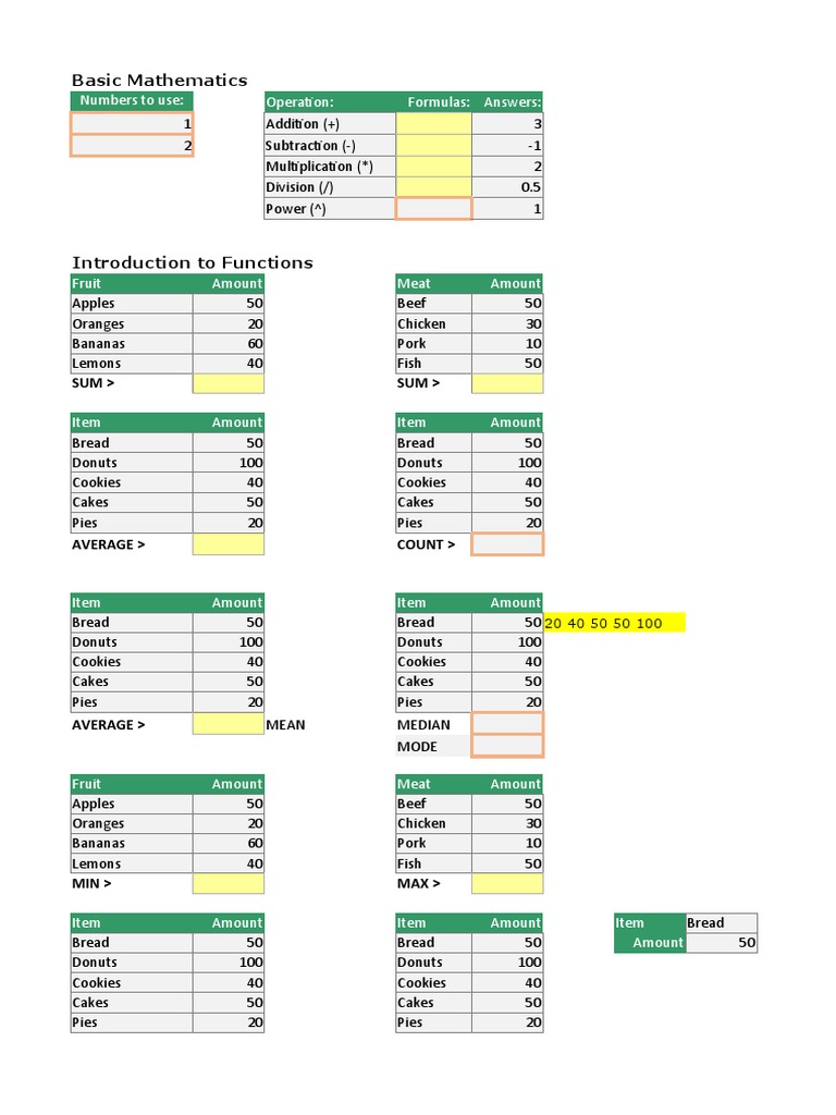 Basic Math and Excel Functions | PDF