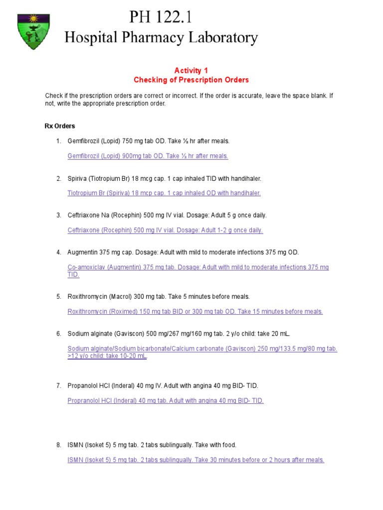 Evaluating Prescription Orders: An Activity to Check Accuracy and ...