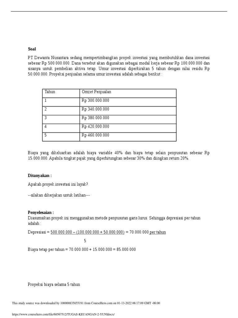 Analisis Kelayakan Proyek Investasi PT Dewanta | PDF | Bisnis ...