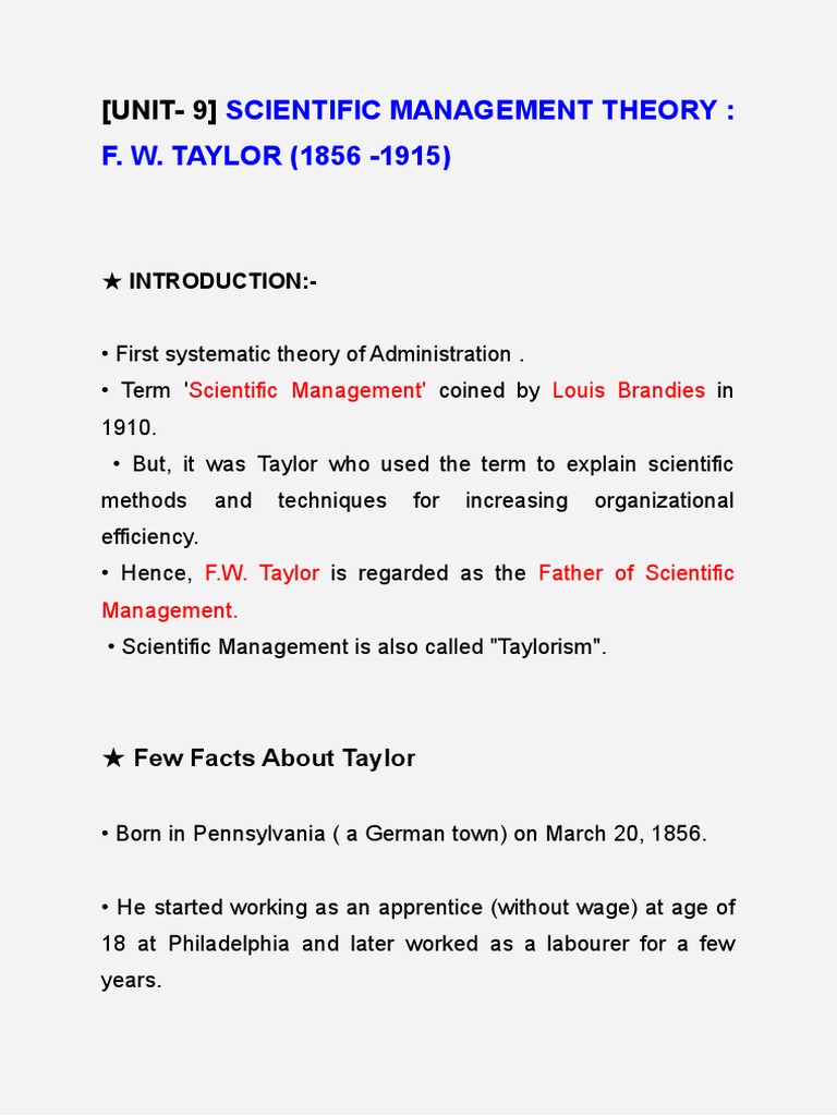 Taylor's Scientific Management Theory | PDF | Piece Work | Incentive