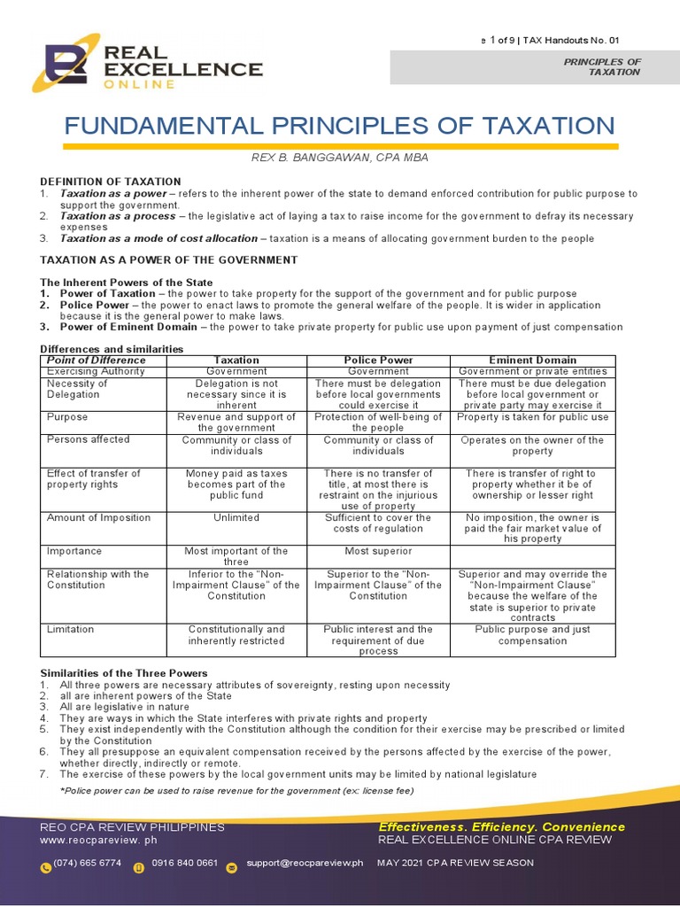 Principles of Taxation Overview | PDF | Taxes | Double Taxation