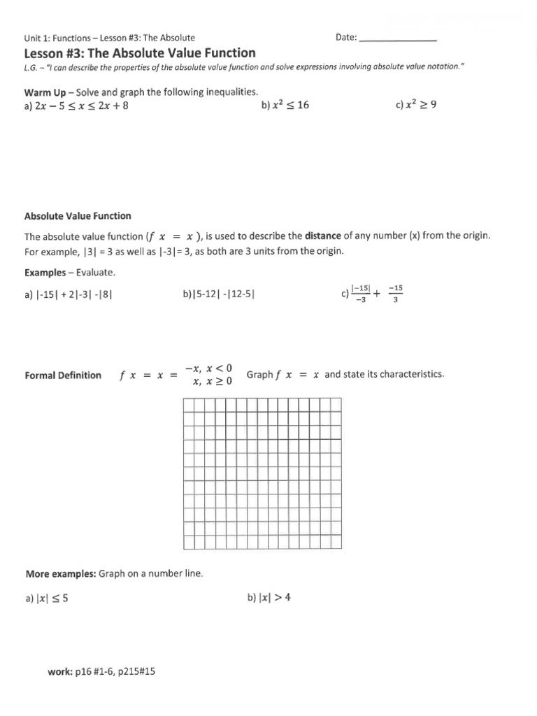 Unit 1 - Lesson 3 ABS Value | PDF