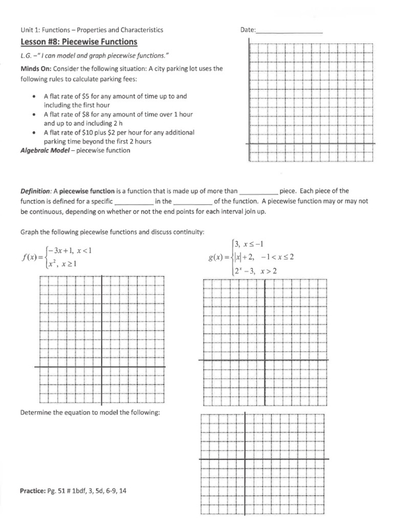 Unit 1 - Lesson 8 Piecewise Functions | PDF