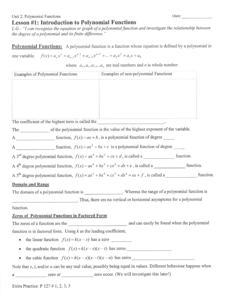 Unit 2 - Lesson 1 Introduction To Polynomials | PDF