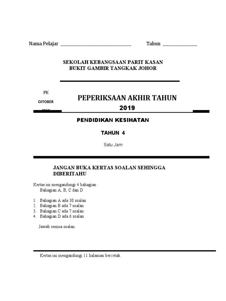 Cover Soalan Peperiksaan | PDF