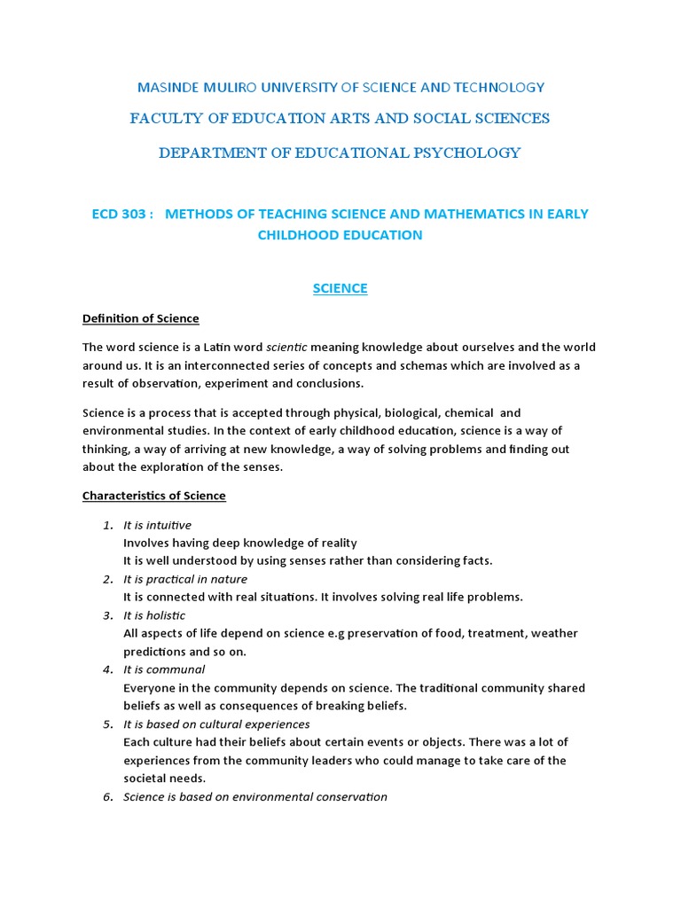 Teaching Science and Math in ECD | PDF | Learning | Experiment