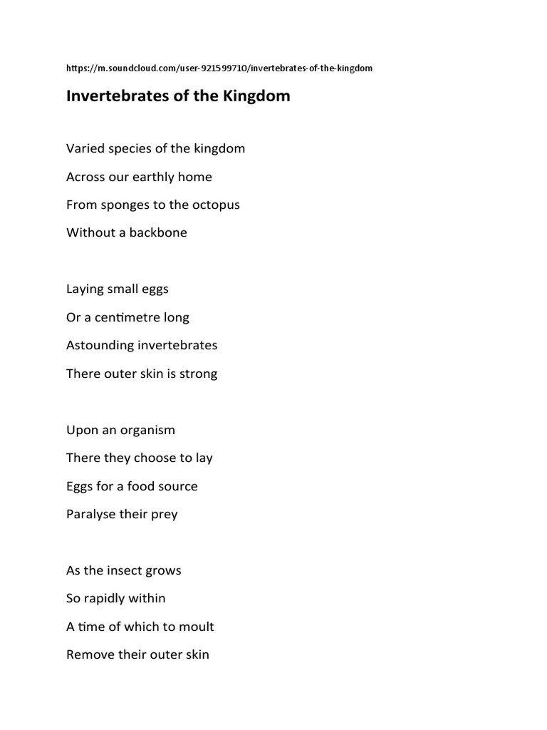 The Invertebrates Poem | PDF
