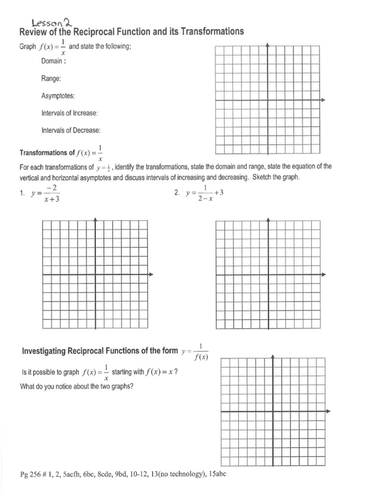 Unit 3 - Lesson 2 Graphs of Reciprocal Functions | PDF