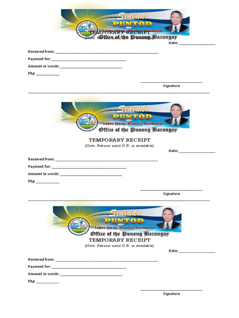 Temporary Receipt: (Note: Return Until O.R. Is Available) | PDF ...