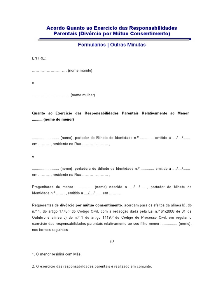 Minuta Regulação Das Responsabilidades Parentais Pdf Férias