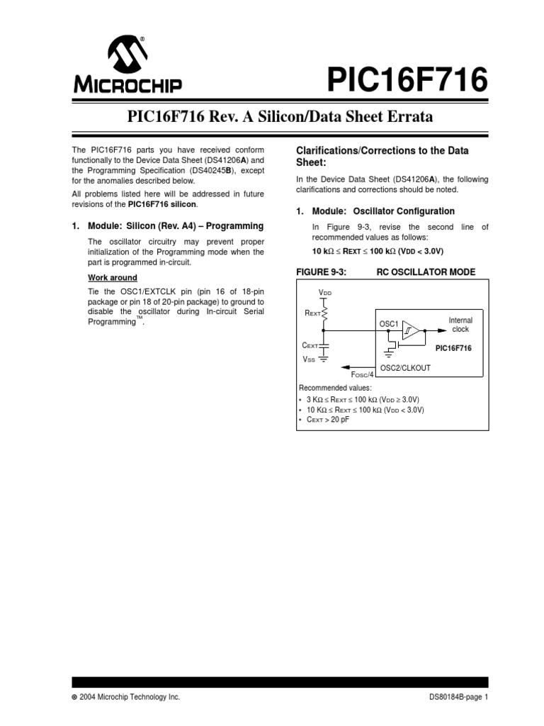 PIC16F716: PIC16F716 Rev. A Silicon/Data Sheet Errata | PDF | Integrated Circuit | Electronics
