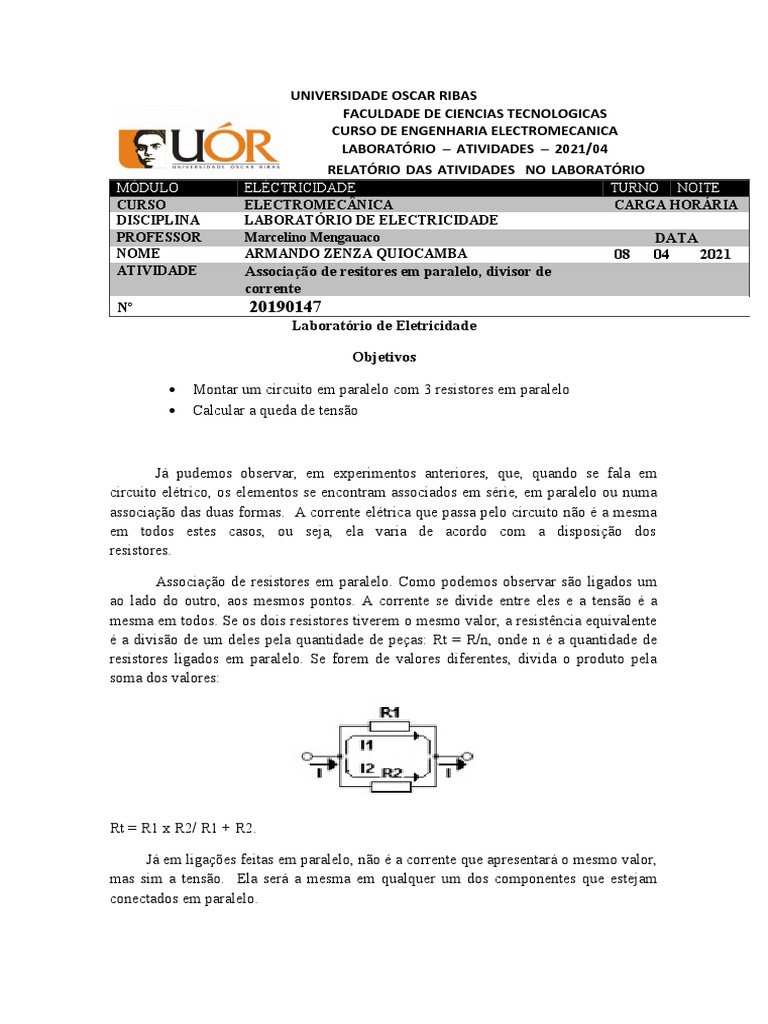 Universidade Oscar Ribas | PDF | Circuitos em série e em paralelos ...