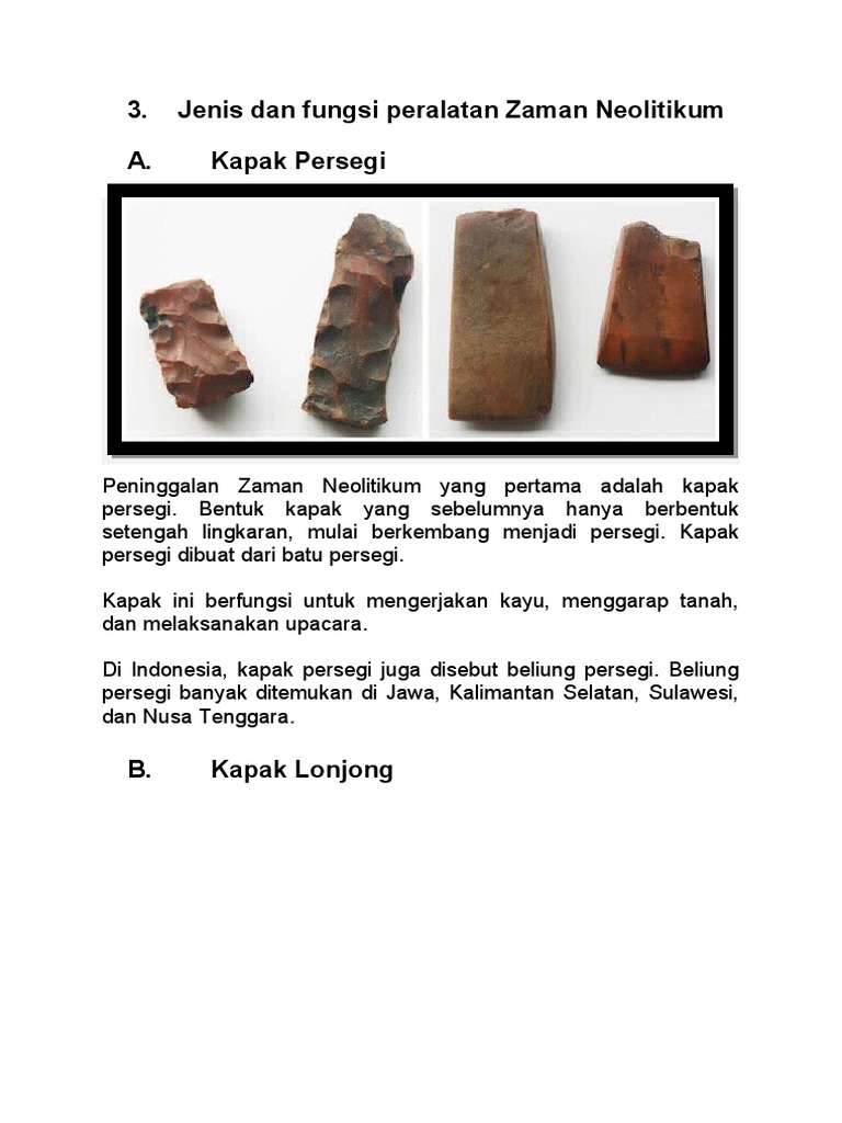 Jenis Dan Fungsi Peralatan Zaman Neolitikum | PDF