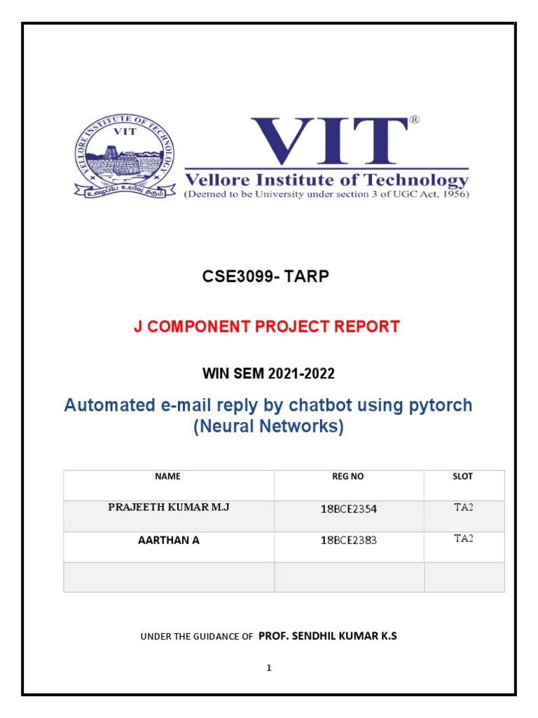 CSE3099-TARP: Automated E-Mail Reply by Chatbot Using Pytorch (Neural Networks) | PDF | Systems ...