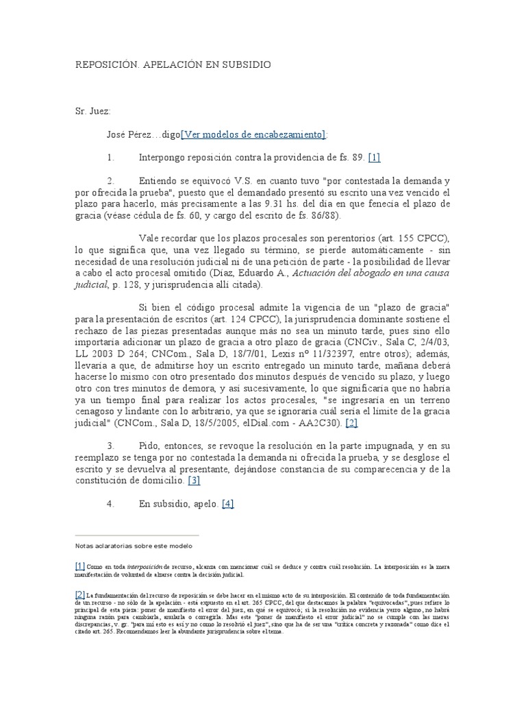 Modelo Recurso Reposición Con Apelacion en Subsidio | PDF | Apelación | Caso de ley