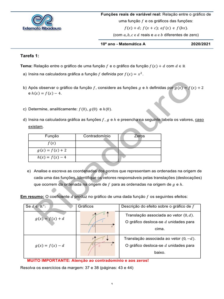 10º Ano Transformações De Funções Ficha Orientada 5 Pdf Função