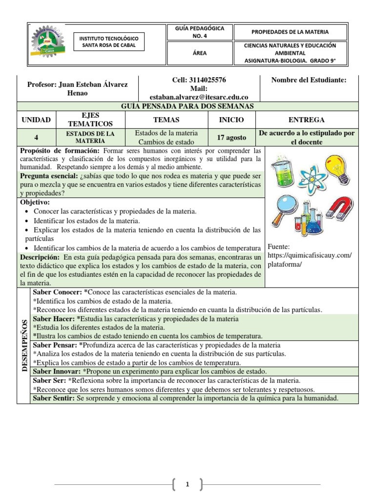Guía Pedagógica ESTADOS DE LA MATERIA | PDF | Líquidos | Gases