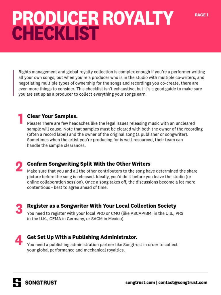 Producer Royalty Checklist | Download Free PDF | Royalty Payment | You Tube