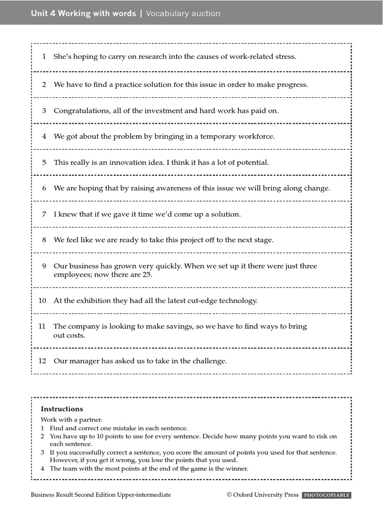 BR Upper-Inter. Unit4 Vocabulary Auction | PDF