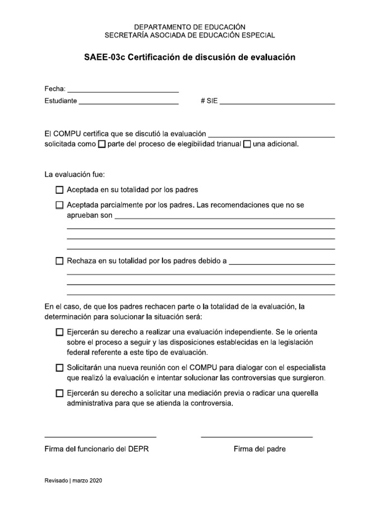 SAEE - 03c Certificación de Discusión de Evaluación | PDF