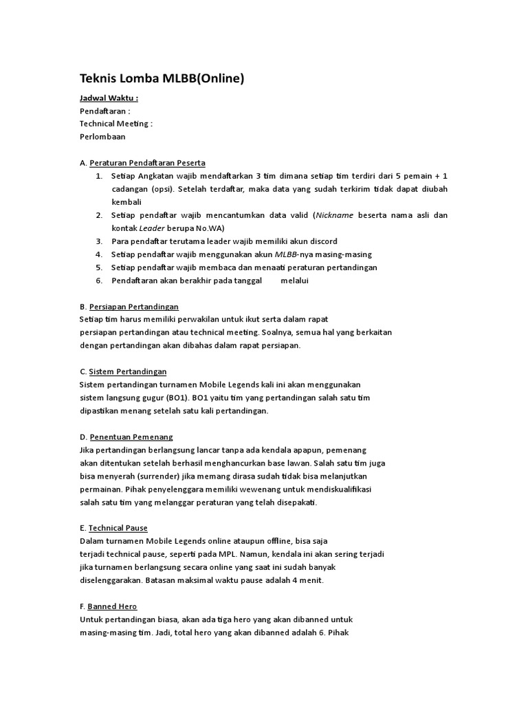 Teknis Lomba MLBB | PDF