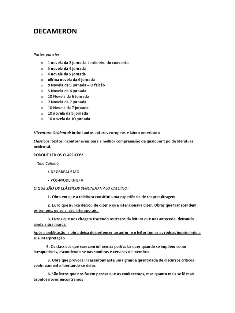 DECAMERON - Resumos | PDF | O Decameron | Amor