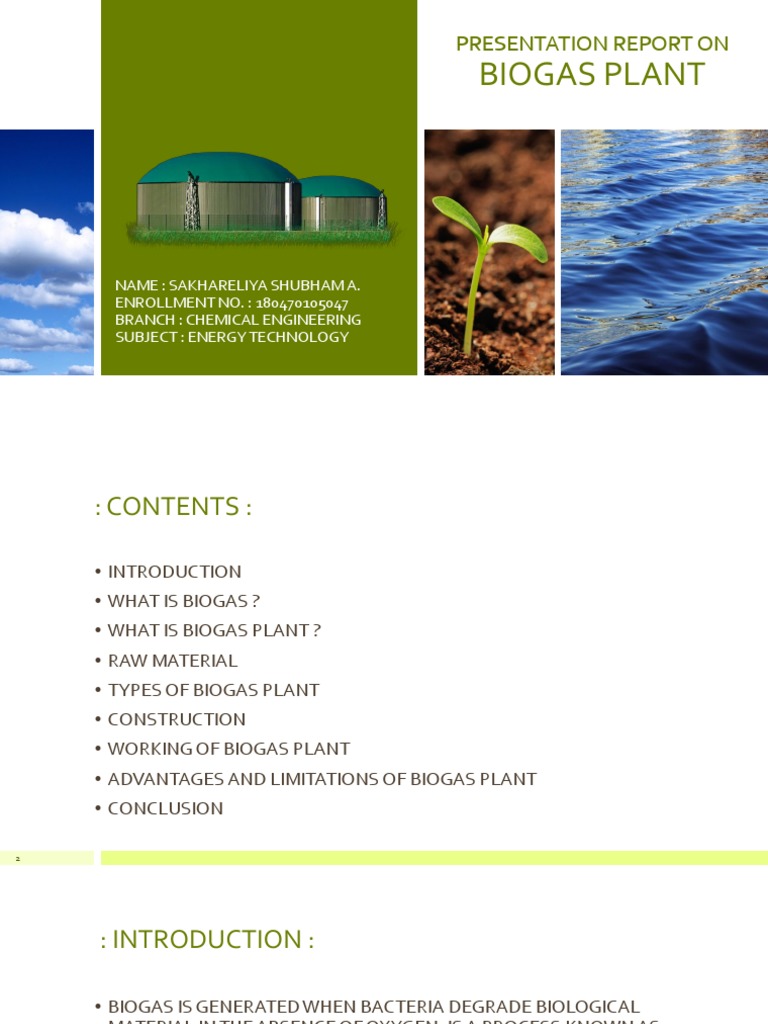 Biogas Plant: Presentation Report On | PDF | Biogas | Anaerobic Digestion