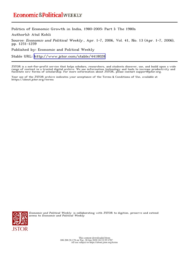 Atul Kohli 1 | PDF | Economic Growth | Market Economy