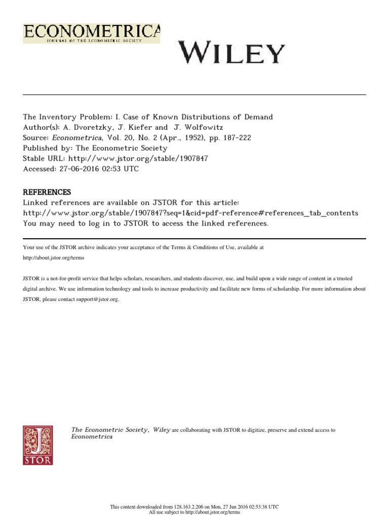 The Inventory Problem - I. Case of Known Distributions of Demand | Download Free PDF | Function ...