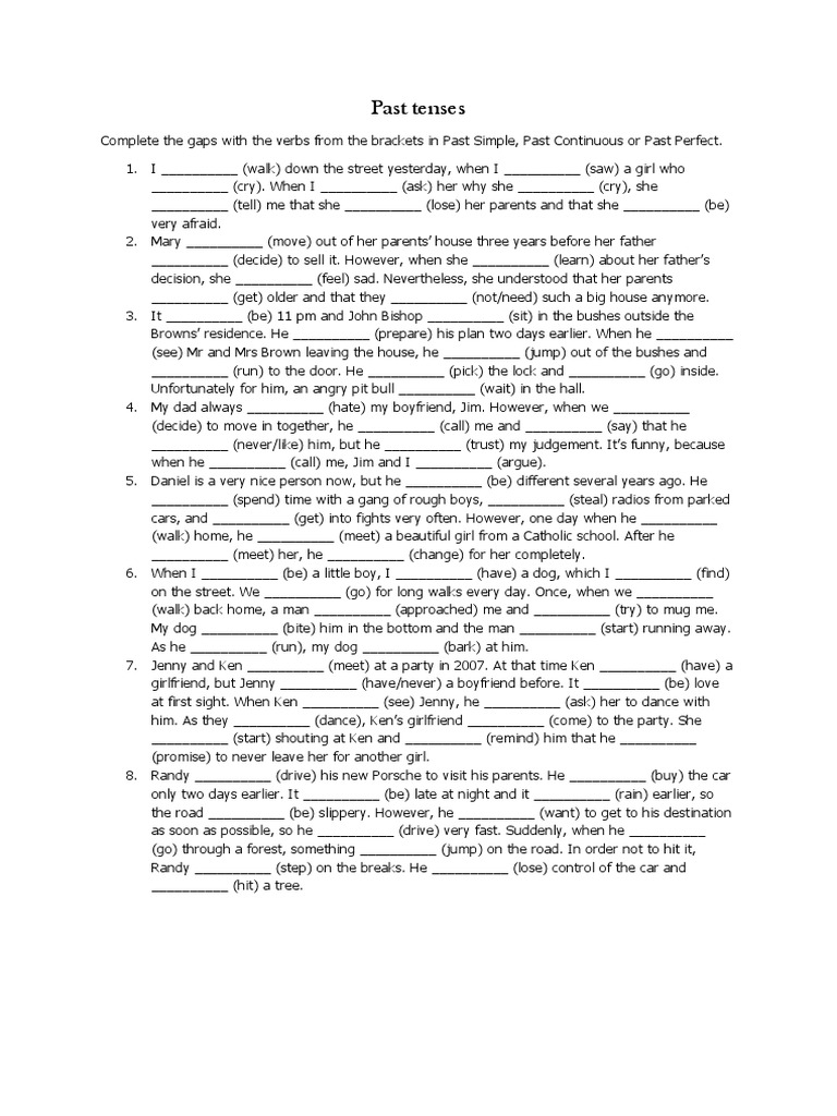 Past Tenses Worksheet | PDF