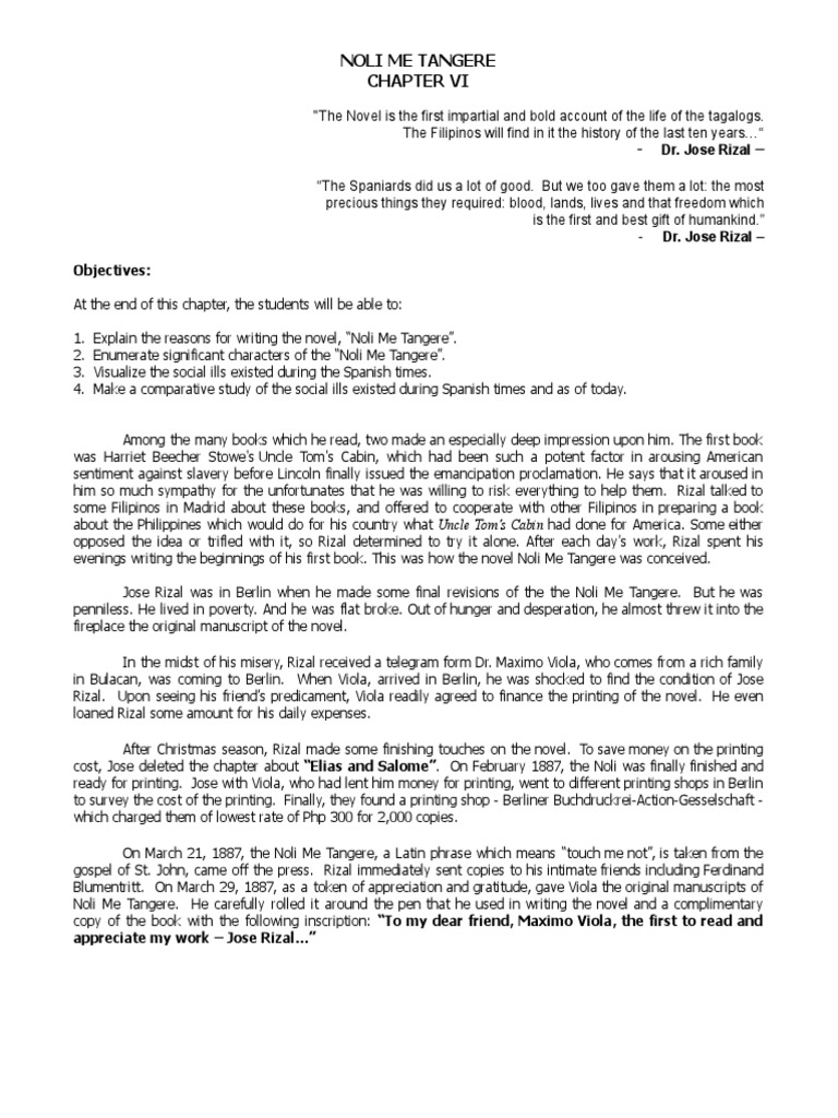 Noli Me Tangere: Chapter 6 Overview | PDF | General Fiction