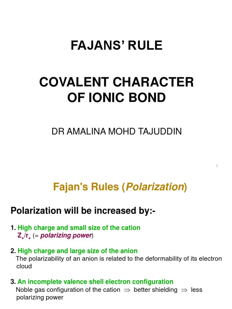 3 Fajan's Rule | PDF | Ionic Bonding | Ion
