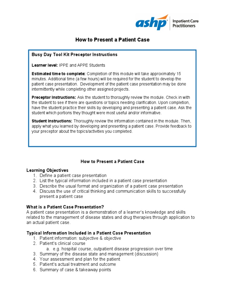 How To Present A Patient Case | PDF | Pharmacy | Patient