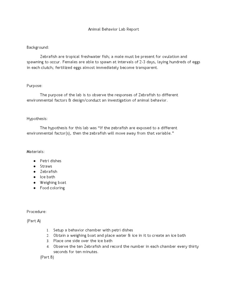 Animal Behavior Lab Report | PDF | Experiment | Water