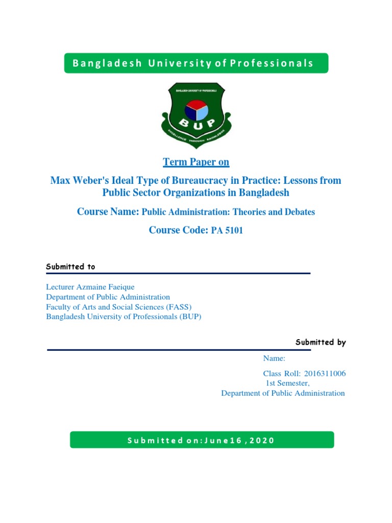 Sample (Term Paper) | PDF | Bureaucracy | Max Weber