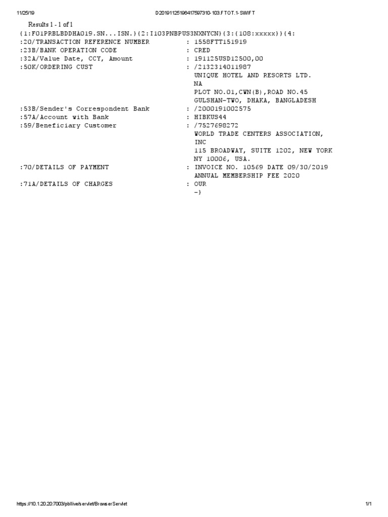 1558FTT151919 Swift MSG | PDF