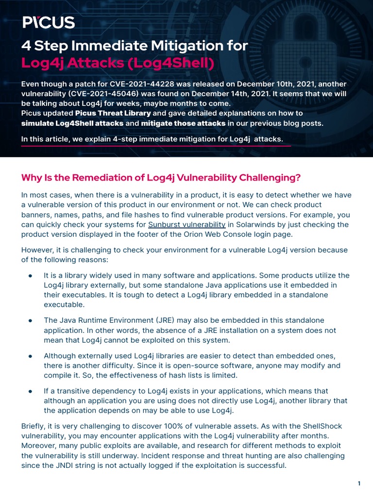 4 Step Mitigation For Log4j Attacks | PDF | Vulnerability (Computing ...