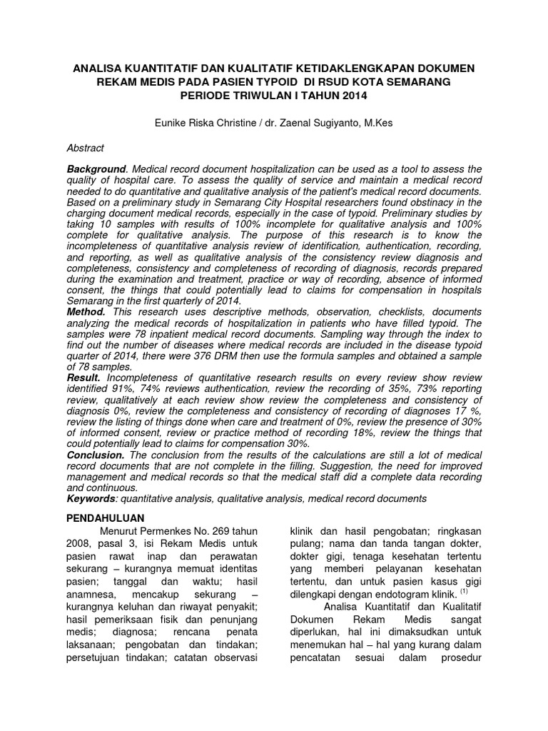 Analisa Kuantitatif Dan Kualitatif Ketidaklengkapan Dokumen Rekam Medis ...