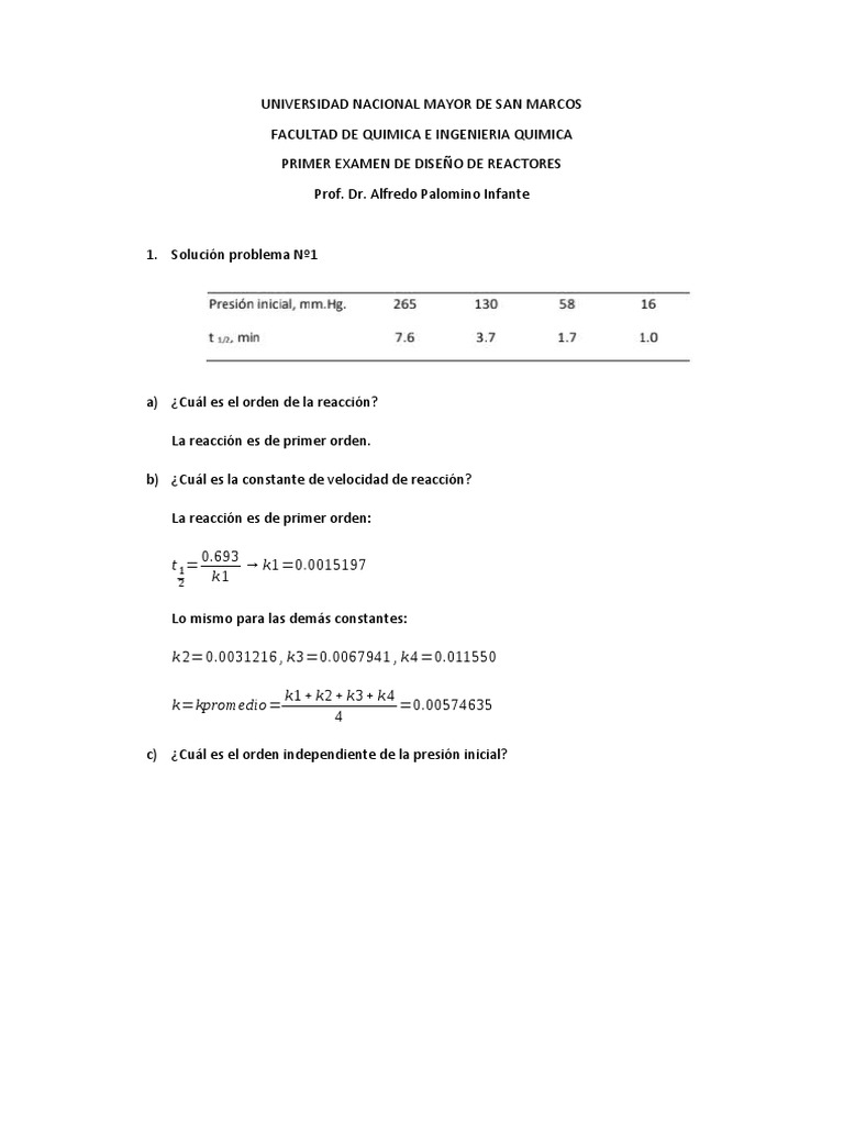 Examen Parcial Reactores | PDF