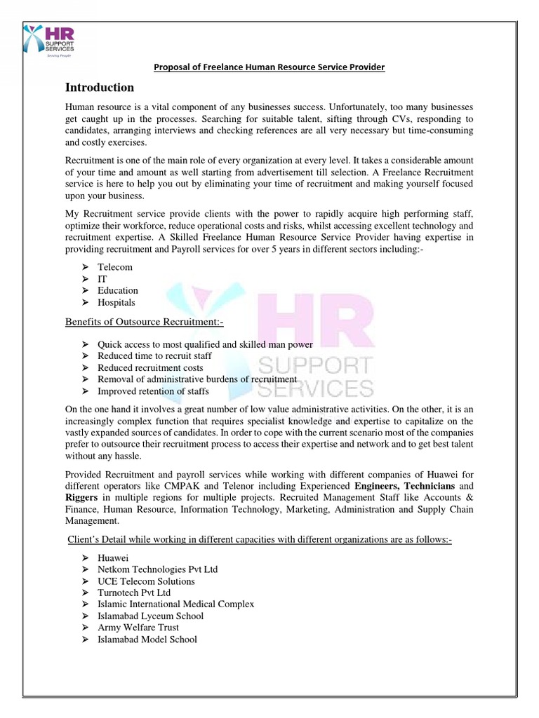Proposal of Freelance Human Resource Service Provider: Benefits of ...